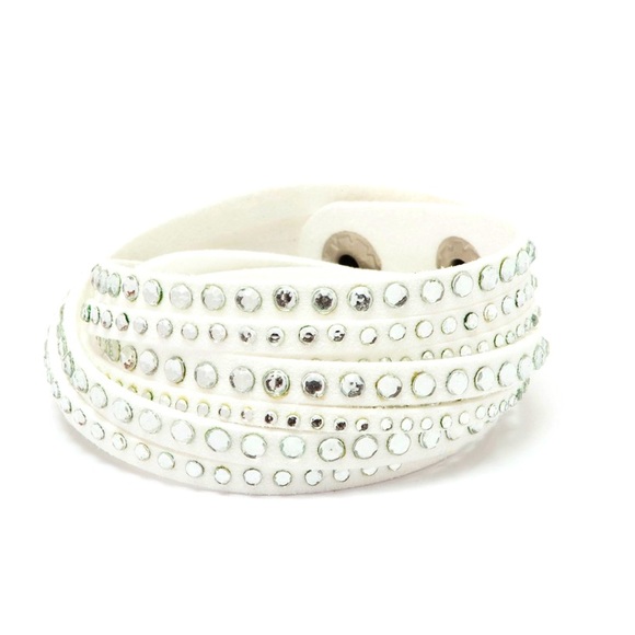 Barzel | Jewelry | White Faux Leather Wrap Bracelet With Swarovski ...